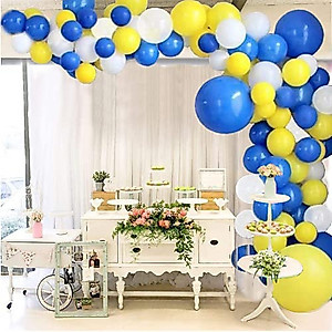 Blue White Yellow Balloon Garland Kit, 90 Pack Blue White Yellow Latex Balloons with 16FT Strip for Baby Shower Anniversary Birthday Wedding Graduation Office Party DIY Decoration