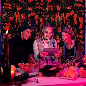 HOWAF Halloween Foil Fringe Curtains Killer Birthday Party Decoration,2 Pack 3.2 * 6.5ft Creepy Bloody Hands Backdrops Halloween Horror Night Red Handprint for Halloween Zombie Vampire Supplies