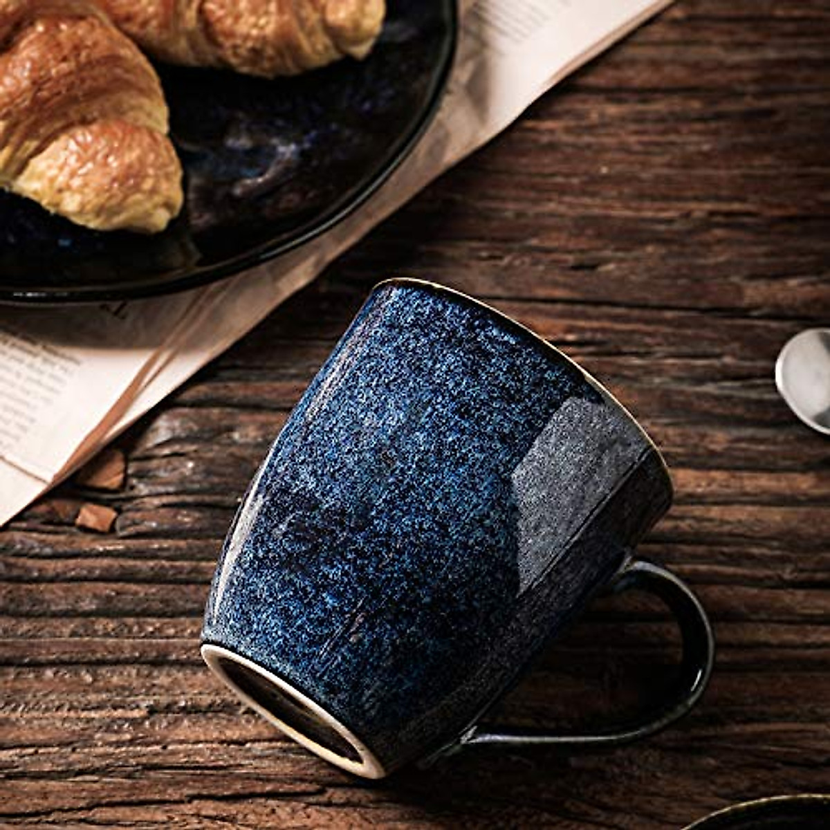 vicrays Coffee Mug Set, 12 Ounce, Set of 6, Ceramic Mug for Men, Women, Unique Glazed Mugs with Handle for Coffee, Tea, Milk, Cocoa, Cereal(blue)