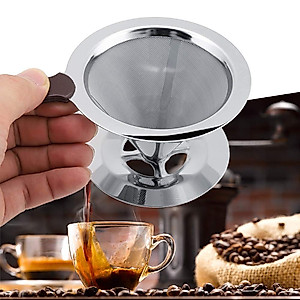 Topyond Stainless Steel Coffee Filter, Reusable Double Layer Brew Dripper, Collapsible and Portable Design with Cup Stand,for Camping and Travel