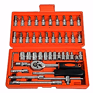 JTSQ US 46X Metric Socket Set 1/4" Wrench Torx Ratchet Driver Screwdriver Bit Tool Tool box Tool set Tool kit Multi tool Tool organizer Tool box organizer Hand tools Tool storage Home improvemen