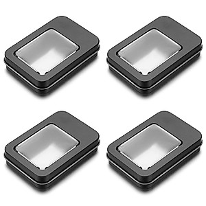 HomeSoGood 4 Pack Metal Tin Can Box Black Rectangular Storage Boxes with Detachable Clear Lid Container for Jewelry Coin Candy Key Earrings Headphones Organizer