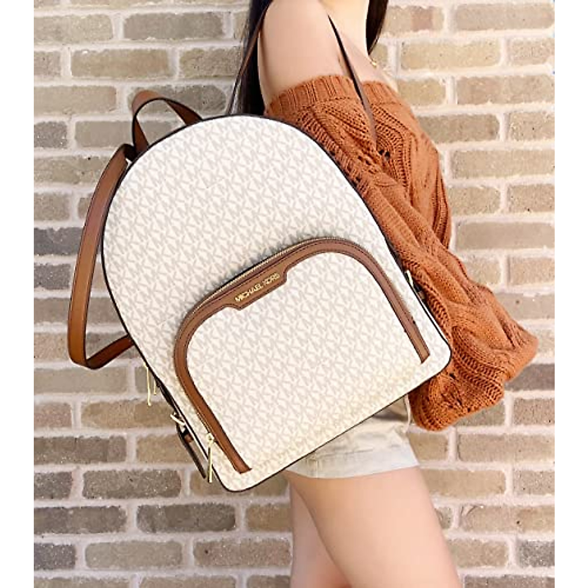 Michael Kors Jaycee Large Backpack School Bag Bundled with Michael Kors Jet Set Travel Large Trifold Wallet MK Signature (Vanilla MK)