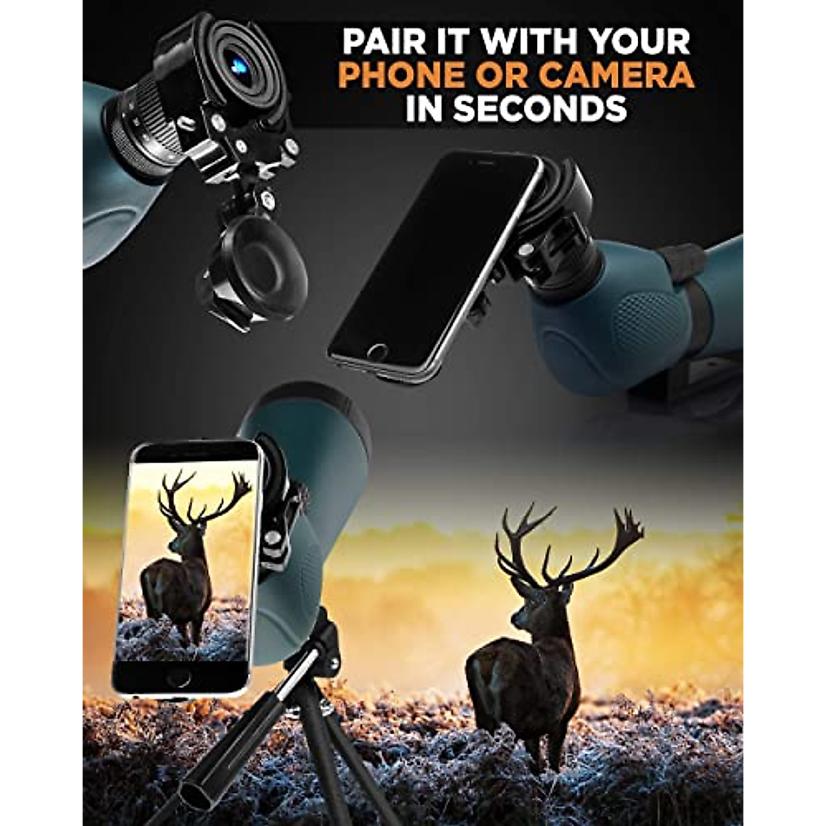 CREATIVE XP Spotting Scopes - 20x60 80mm HD Spotter Scope for Hunting, Target Shooting, Bird Watching, Astronomy - IP67 Waterproof Spotting Scope w/Photo Clicker, Tripod & Phone Adapter, Green