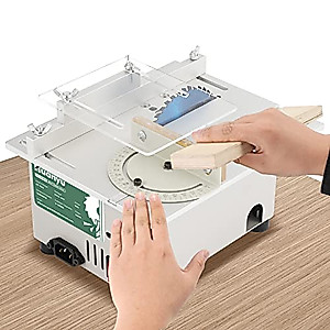 Huanyu Mini Table Saw Upgraded 300W 9000RPM Precision Multifunctional Table Saws Woodworking Lathe Polishing Bench Handmade Adjustable Blade Model Electric Portable Cutting Saw For DIY Crafts (Group1)