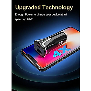 Amasrich 32W Total PD Super Fast Charging Car Charger for iPhone/iPad/Galaxy Note/Galaxy S/Galaxy A/Galaxy Z/GalaxyTab S,20W + 12W Dual Ports