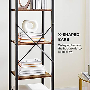 VASAGLE Bookshelf, Bookcase, 5-Tier Storage Shlef Rack with Steel Frame, for Living Room, Office, Study, Hallway, Industrial Style, Rustic Brown and Black ULLS100B01