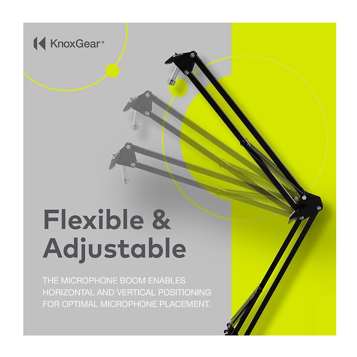 Knox Gear Studio Boom Microphone Arm Stand for Microphones, Gaming, Podcast, and Recording Boomarm Mic Stand for Desk, 5/8 Inch Thread