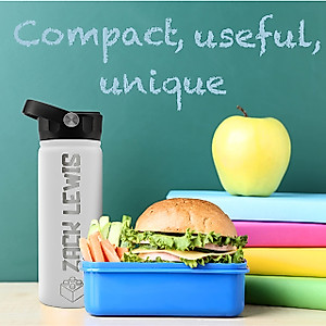 Lara Laser Works Personalized Kids Water Bottle for School w 25 ICON & Name - 18 Oz, 9 Color Options - Custom Water Bottle with Straw Lid for Children, Stainless Steel, Double-Wall Insulated