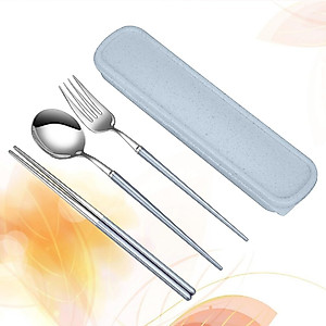 Sosoport 3 Pcs 304 Reusable Utensils Case Picnic Food Fork Rustproof Dinnerware Reusable Flatware Silverware Chopsticks Spoon Fork Silverware Cutlery Camping Cutlery Student Steak Portugal
