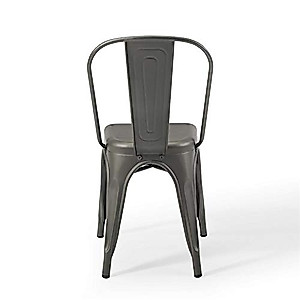 Modway Promenade Industrial Modern Steel Metal Bistro Dining Chairs in Gunmetal-Set of 2