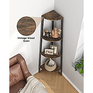 FURNINXS 4 Tier Corner Shelf Standing, Shelving Unit, Display Rack for Bedroom, Living Room, Office, Kitchen, Rustic Brown