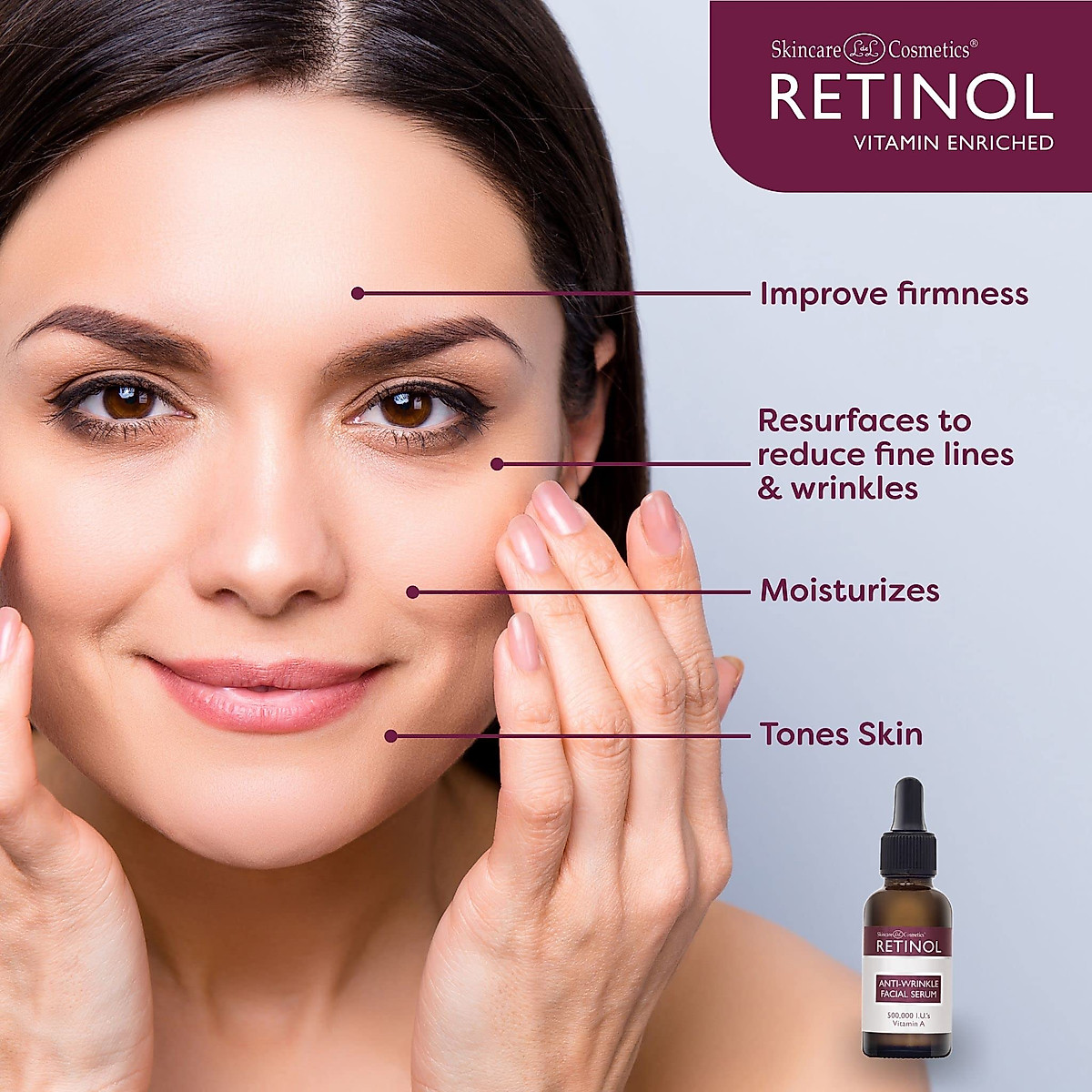 Retinol Anti-Wrinkle Facial Serum – Vitamin A Concentrate Improves Skin’s Elasticity & Tone and Minimizes Appearance of Fine Lines & Wrinkles – Look Younger With The Age-Defying Power Of Retinol 1 Fl Oz (Pack of 1)