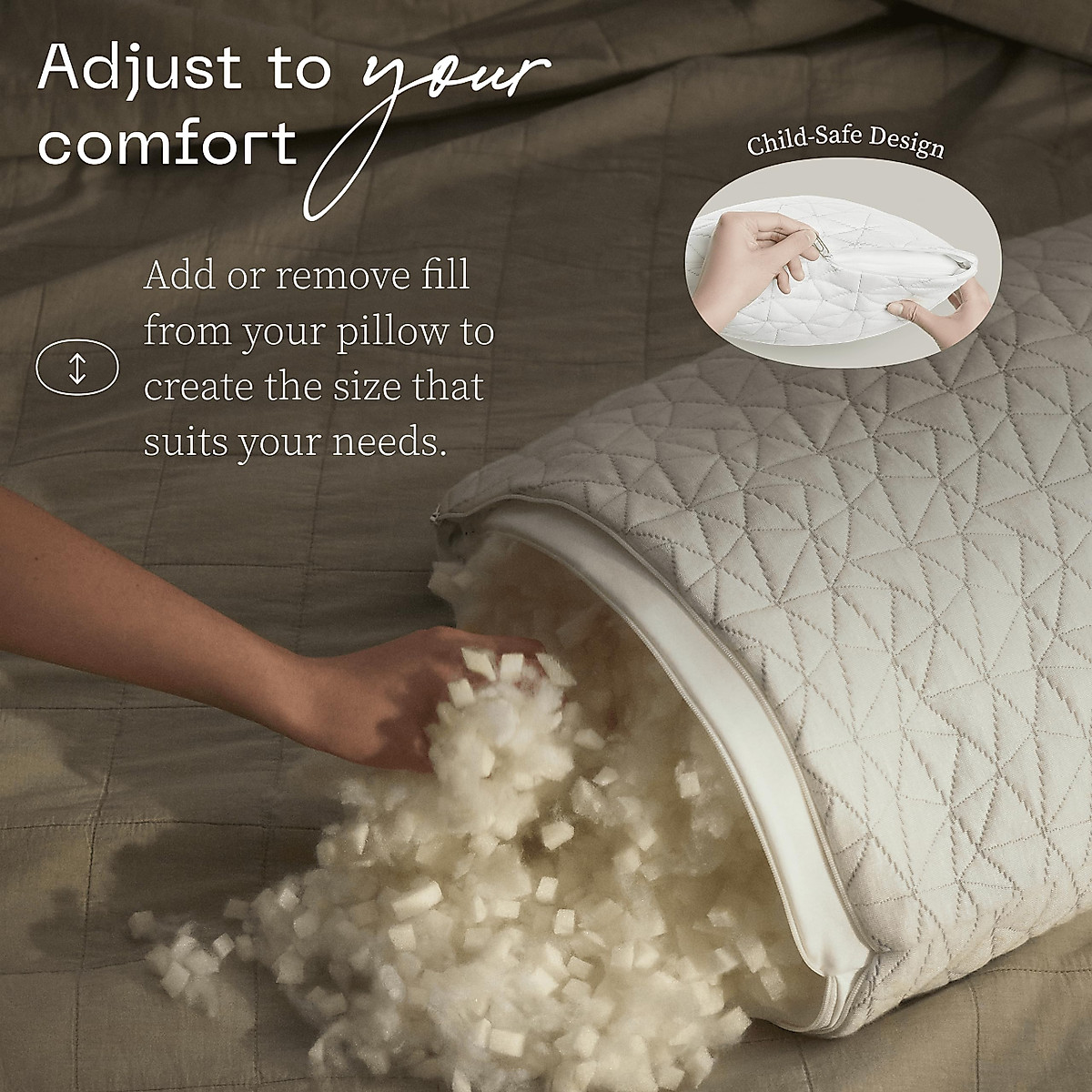 Coop Home Goods Original Adjustable Toddler Pillow and Ultra-Tech Waterproof Protector Grey Bundle, Breathable Mini Pillow for Kids with Adjustable Support and Premium Memory Foam