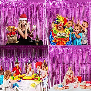 BRAVESHINE Hot Pink Glitter Tinsel Foil Fringe Curtains - 2Pcs 3.2x8.2ft Metallic Party Streamers Backdrop for Birthday Valentines Wedding Bridal Shower Tropical Hawaiian Flamingo Theme Decorations