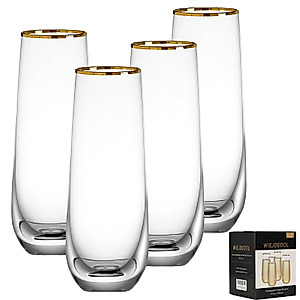 DORELINA Stemless Champagne Flutes Set of 4, Gold Rim Champagne Glasses, Best Gift