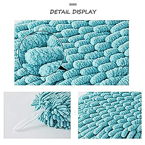 RINTATI Microfiber Hand Towel For Bathroom Blue and Grey Chenille Fluffy Decorative Small Soft Towel Ball with Loop for Kitchen Powder Room.