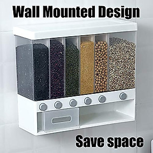 Wall Mounted Dry Food Dispenser - Whole Grains Rice Bucket Rice Storage Tank, Space Saving Containers for Convenient Storage of Rice Nuts Beans Cereals and Free Control of Cereal Output