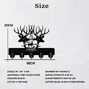JQZ Elk Wall Mounted 5 Hooks Key Holder Home Decoration Black Wooden Hanging Keys Bag Clothes Key Rack Organizer