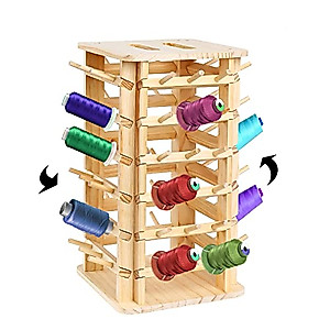 MEGREZ 72 Spools Wooden Thread Holder, 360° Rotate Thread Rack Embroidery Thread Holder Stand for Sewing, Hanging Jewelry, Hair Ring