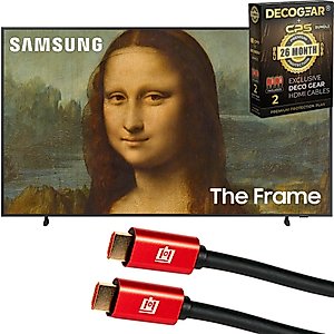 SAMSUNG QN43LS03BA 43 inch The Frame QLED 4K UHD Quantum HDR Smart TV + Deco Gear 4K HDMI 2.0 Cable w/Pure Copper Conductors x2 & CPS Exclusive 26 Month Protection Pack Bundle (BEACH-CPS-261000)