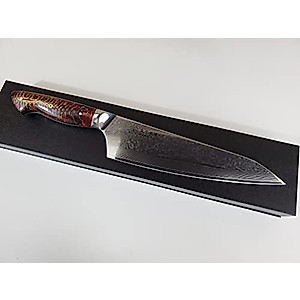 Custom VG10 Damascus chef knife Hybrid Santoku 9" White Silver cast pine cone handle, kitchen knife w/ 67 layer SS Damascus (Blue SIlver)