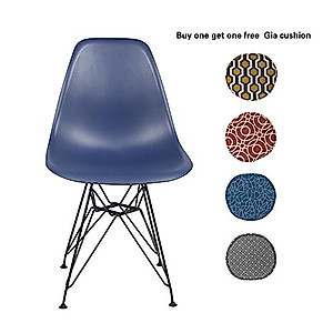 GIA Contemporary Armless Dining Chair with Black Metal Legs, Set of 4, Blue