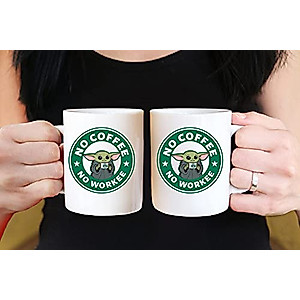 Grubby Garb Baby yoda No coffee no workee. A 15 oz funny novelty coffee mug Makes a great gift idea for a parent husband wife brother sister Or friend