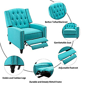 Altrobene Fabric Push Back Recliner Chair Mid Century Tufted Single Comfy Reading Sofa Chair for Living Room/Bedroom/Home Theatre, Caribbean Blue