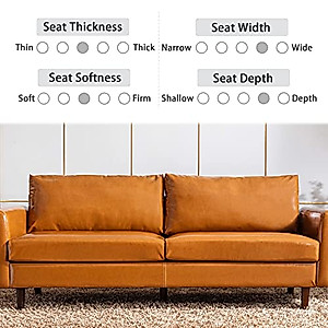 Dreamsir 80'' Faux Leather Sofa Couch, Mid-Century Modern Sofa with Solid Wooden Frame & Padded Cushions, 3-Seater Couch for Living Room, Apartment, Lounge Room (Camel)