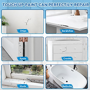 White Touch UP Paint, Multi-Surface Touch Up Paint Pen, Interior& Exterior House Paint for Chips Scratches, White Paint for Wall Door Cabinet Furniture Wood Porcelain Appliance Enamel Bath(Semi-Gloss)