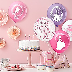 48 Pieces Princess Balloons Princess Birthday Party Balloons Pink Confetti Latex Balloons Princess Party Decorations for Baby Shower Birthday Wedding Party Favors