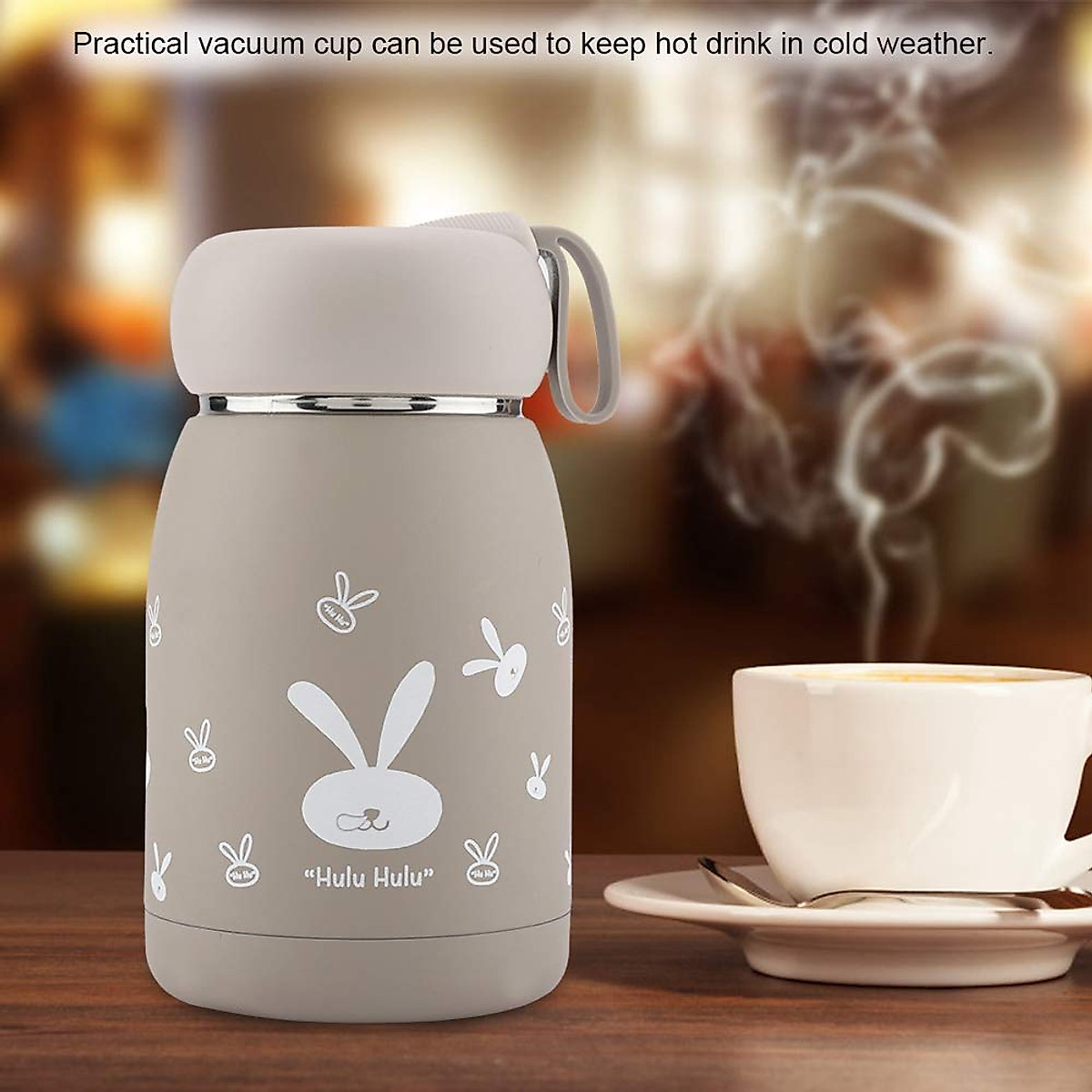 Stainless Steel Water Bottle, Cute Rabbit Pattern Vacuum Cup Mug Thermos Cup Water Bottle Leak Proof Sport Tumbler Cup Hot and Cold Water Bottle for Women Girls Kids Gift(Coffee)