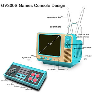 E-MODS GAMING Retro Games Console GV300S Mini TV Style 308 Video Games Player with Handheld Gamepad & AV Output - 3.0 Inch Screen Electronic Games Machine Xmas Gift for Kids Adults (Turquoise)