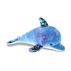DolliBu Dolphin Space Sequin Plush - Dolphin Stuffed Animal Reversible Sequin Plush, Space-Themed Cute Stuffed Animals for Girls and Boys, Perfect Reversible Plush Dolphin for Room Décor - 12 Inches