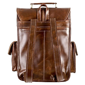 Gratlin 16" Buffalo Leather Backpack for Men | Full Grain Brown Leather Laptop Backpack | Best Backpack Bag for Travel Casual Bookbag Camping Rucksack Daypack Knapsack for Women | Leather Luggage Bags