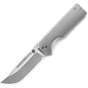 Ameight Knives Glear II Flipper Folding Knife 3.45" M390 Hand Hollow Ground Rubbed Satin Blade Sandblasting Titanium Handle Camping Hiking Pocket Knife AM8-007GYII