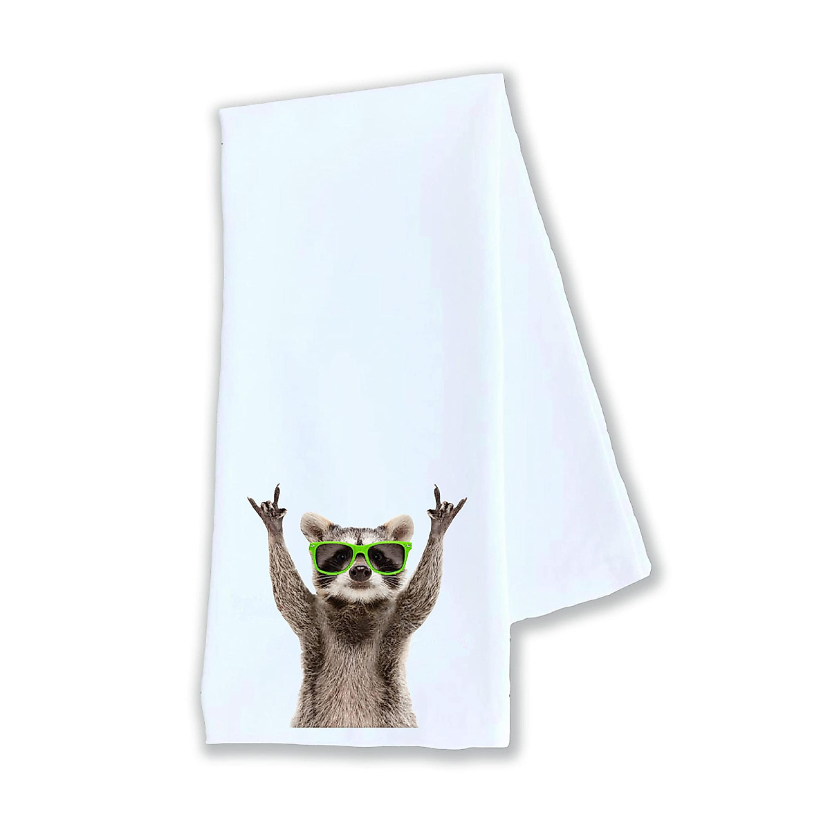 Kitchen dish towel Raccoon peace sunglasses funny inspirational Kitchen Decor drying cloth…100% COTTON