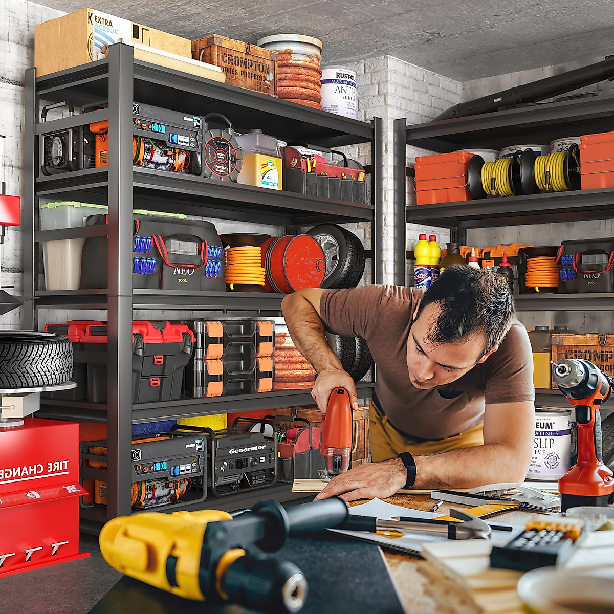 78"H/48"W Garage Shelving Unit and Storage-Easy Assembly Metal Shelves 5-Tier Rack|Heavy-Duty Adjustable Shelf|Steel Rust-Resistant Shelves for Industrial,Warehouse,Basement,Workshop Organization