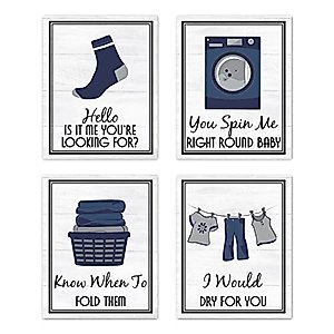 A LuxeHome Royal Navy Blue Gray White Retro Vintage Inspirational Laundry Room 70s 80s Music Song Gifts Rustic Modern Farmhouse Country Home Funny Sayings Quotes Unframed 8”x10”, 8 x 10 Inch