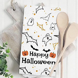 Halloween Kitchen Towels Halloween Pumpkin Ghost Halloween Dish Towels Set of 2, Spooky Holiday Hand Towel 18x26 Inch Drying Cloth Towel for Kitchen Home Decoration