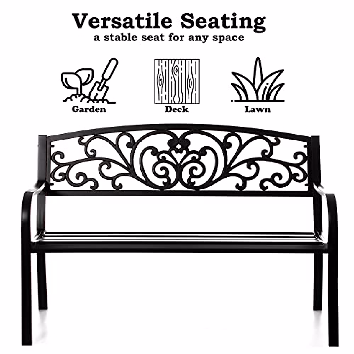 Gardenised QI003333L Black Patio Garden Park Yard 50" Outdoor Steel Bench