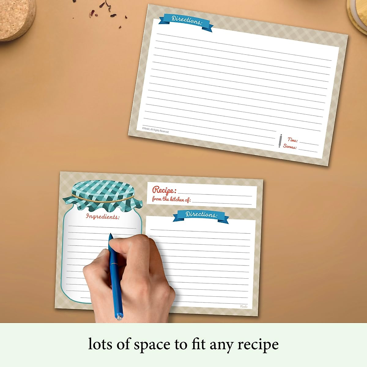 Neatz Mason Jar Recipe Cards - 50 Double Sided Cards, 4x6 inches. Thick Card Stock