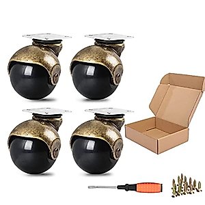 ENYKE Ball Caster Wheels, 1.5-inch Small Wheels for Furniture, Swivel Furniture Casters Set of 4, Antique Brass Top Plate Casters for Furniture, Ottoman, Wheelchair, Coffee Table (Screws Included)