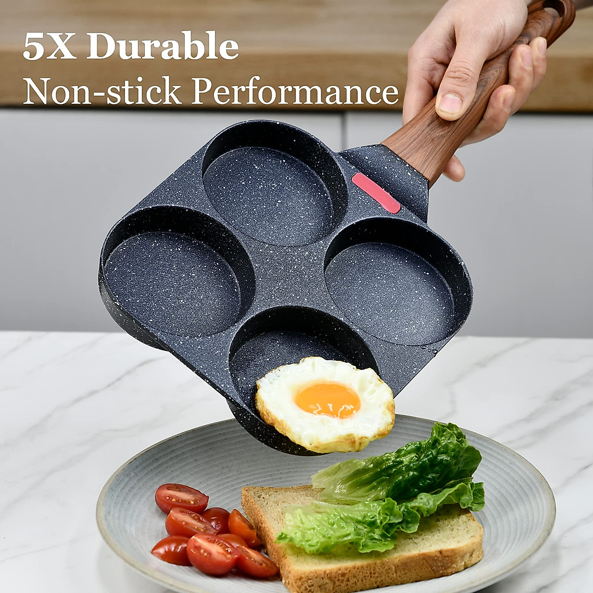 DIIG Egg Pan Non Stick Pancake Pan, 4-Cup Nonstick Egg Frying Pan, Granite Mini Egg Cooker Pan for Breakfast, Small Egg Skillet Suitable For Gas Stove & Induction Top
