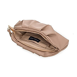CHARMING TAILOR Chic Soft Vegan Leather Clutch Bag Dressy Pleated PU Evening Purse for Women (Taupe)