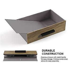 Nathan James Hugo Wood Nightstand, Rustic Accent End or Side Table with Drawer, Durable Black Metal Frame & Leather Hammock, Brown