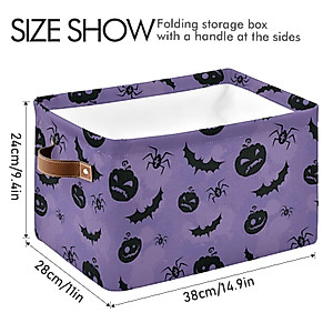 Foldable Storage Basket, Cube Organizer Bins Halloween Pumpkin Bat Cube Bag Dual Handles for Closet Shelf