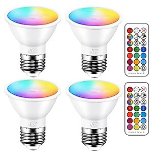 ILC Par16 LED Light Bulbs 40 Watt Equivalent Color Changing E26 Screw 45°, 12 Colors Dimmable Warm White 2700K RGB LED Spot Light Bulb with 5W Remote Control,(Pack of 4)