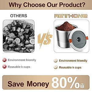 RETHONE K Cup Reusable Coffee Pods, Stainless Steel Reusable K Cups Coffee Filter Compatible with Keurig 1.0 & 2.0 Coffee Makers BPA-Free Refillable Coffee Filters (4 Pack)